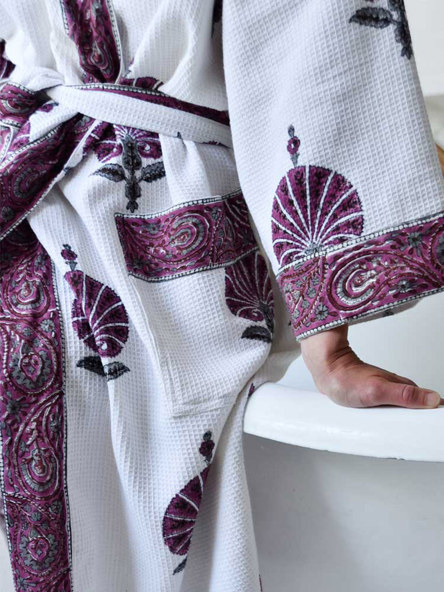 Purple Flower Waffle Dressing Gown – Classic Cotton